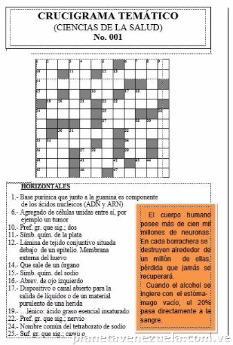Crucigrama Temático Ciencias de la Salud en Mérida Capital
